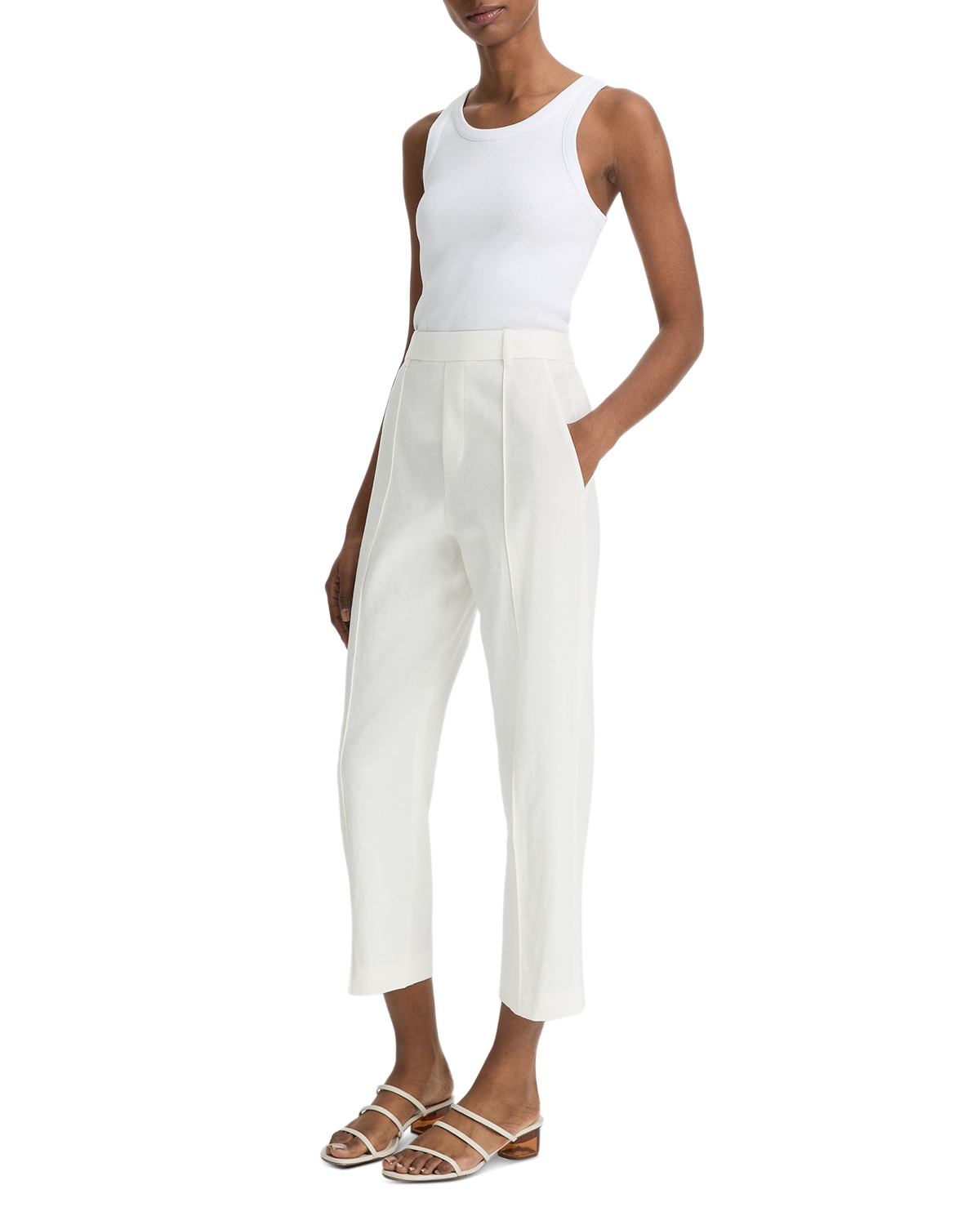 VINCE Linen-Blend Pull-On Tapered Pants